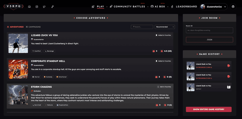 v3RPG - AI-Powered RPG Adventure | Compete, Earn, & Explore